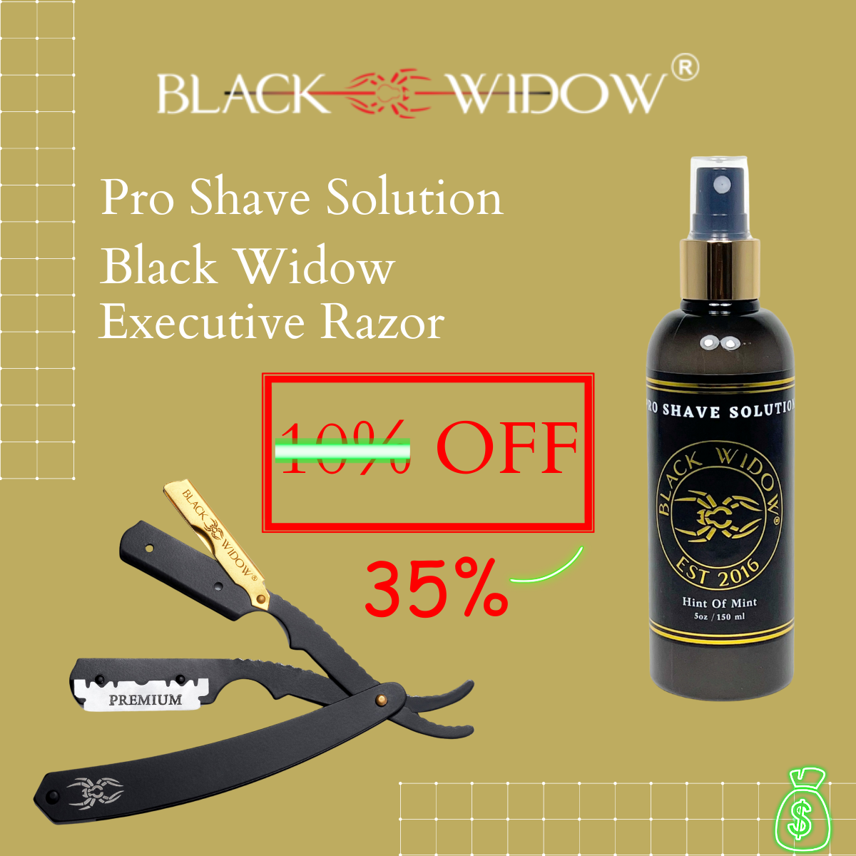 Black Widow Executive Straight Razor + Pro Shave Solution - Package Bu ...